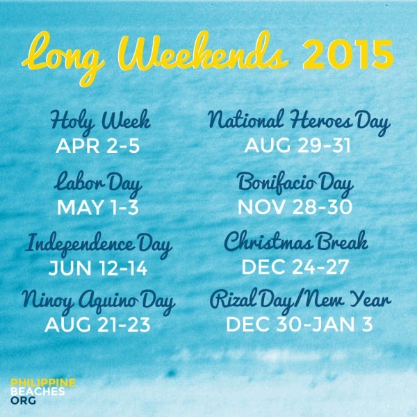 2015 Philippine Holidays and Long Weekends - Philippine Beach Guide