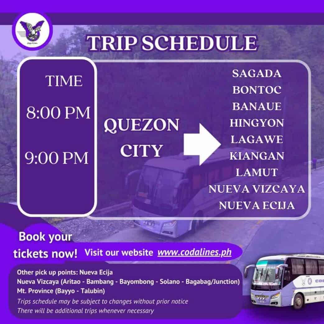 2025 MANILA to SAGADA Direct Bus Schedules & Fares - Philippine Beach Guide