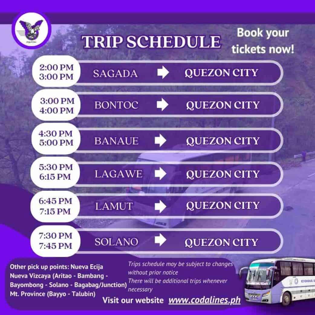 2025 MANILA to SAGADA Direct Bus Schedules & Fares - Philippine Beach Guide