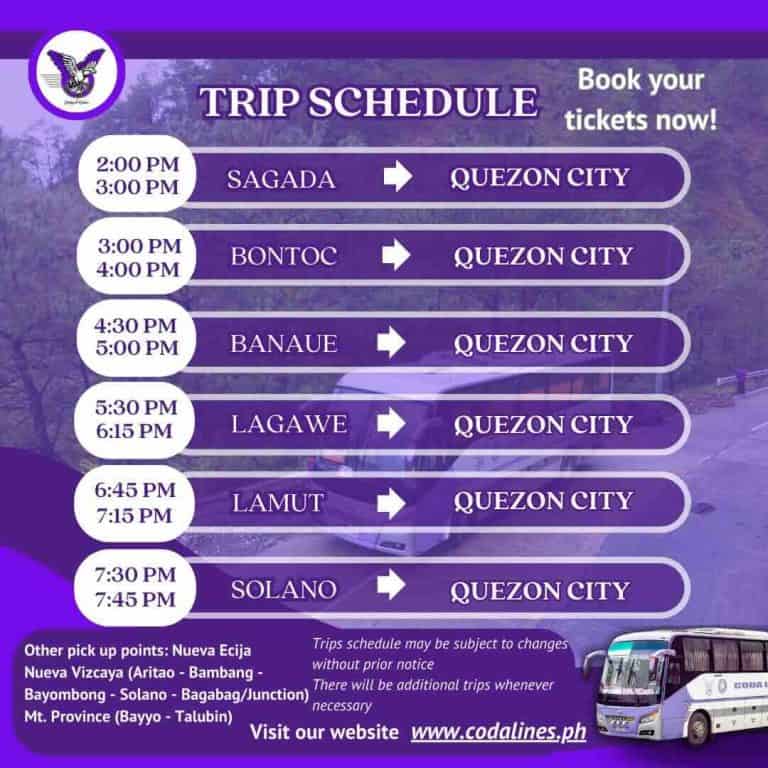 2025 MANILA to SAGADA Direct Bus Schedules & Fares - Philippine Beach Guide