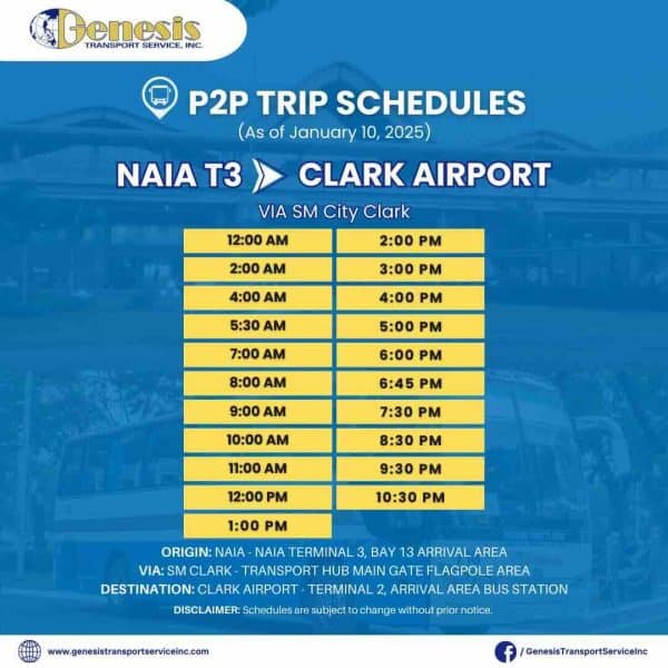 2025 MANILA to and from CLARK P2P Bus Schedules & Fares - Philippine Beach Guide